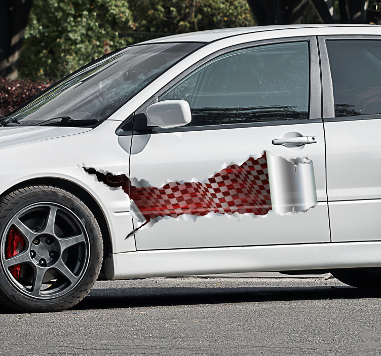 Torn metal sheet racing car sticker